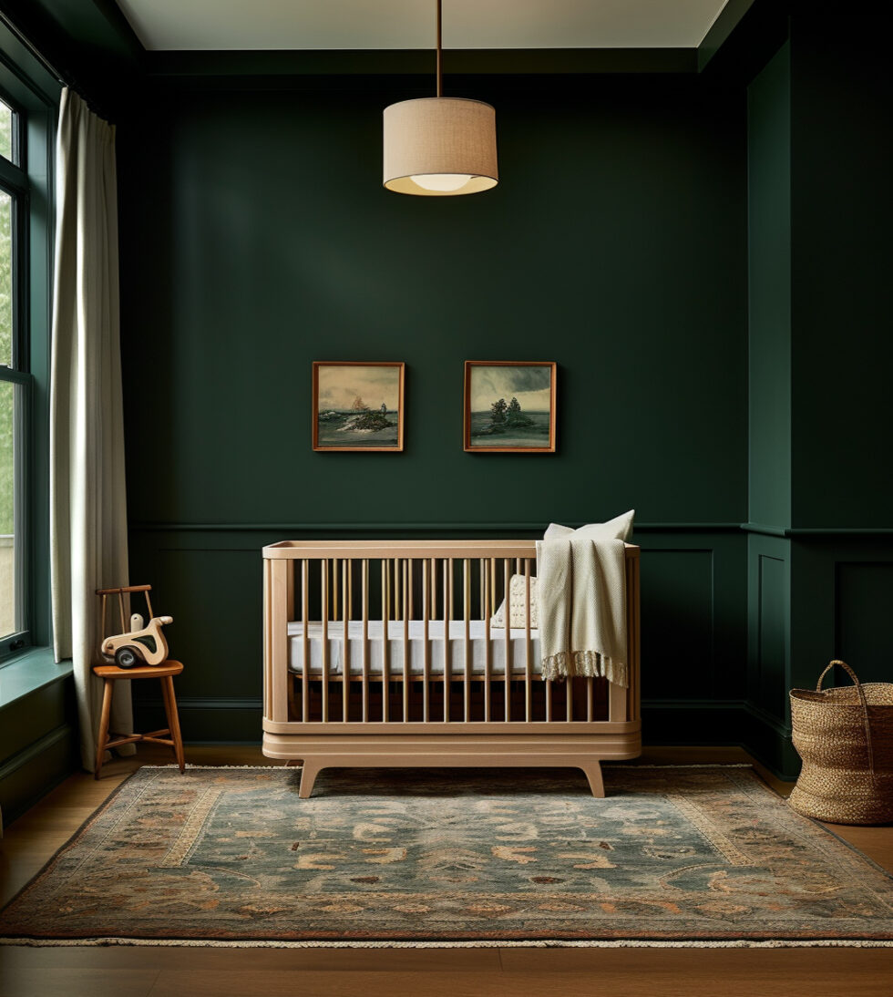 AI Inspiration to Reality: Dark Green Nursery - Little Crown Interiors