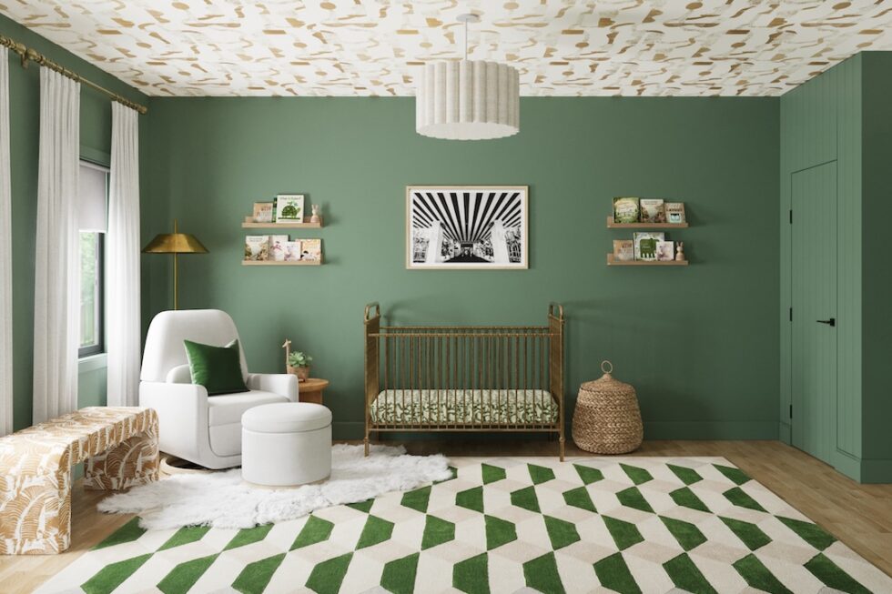 A Bold Green Virtual Nursery Design With Ceiling Wallpaper - Little ...